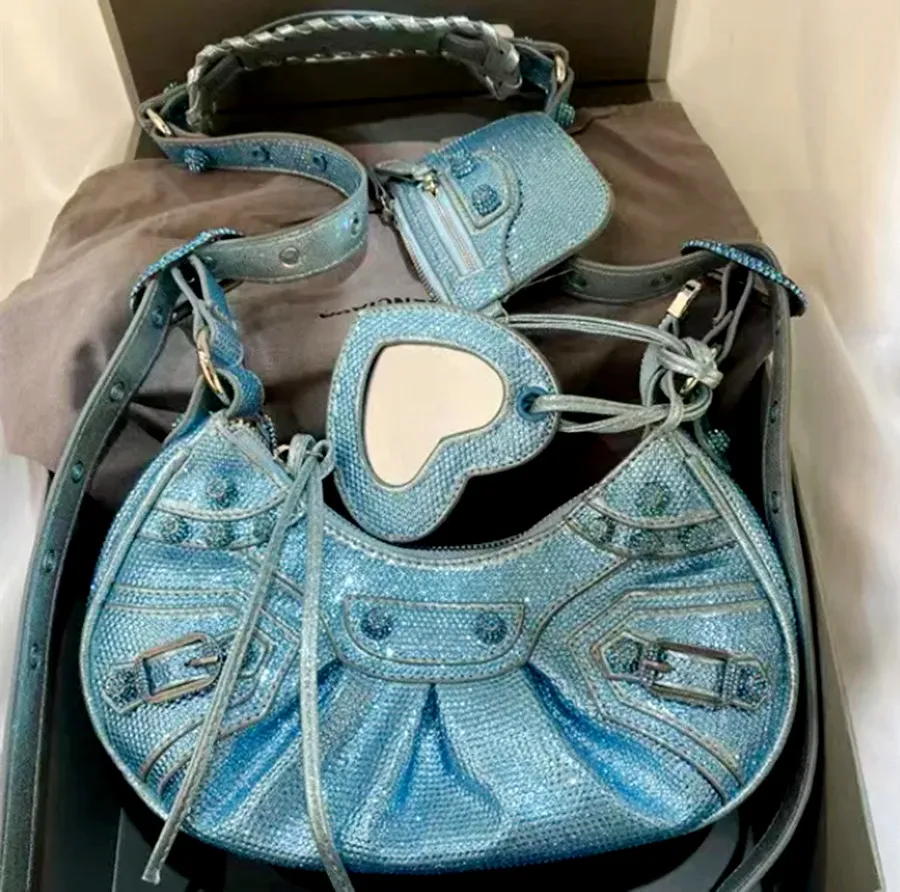 LE CAGOLE Women's Motorcycle Half Moon Diamond Tote Bag Multifunction ...