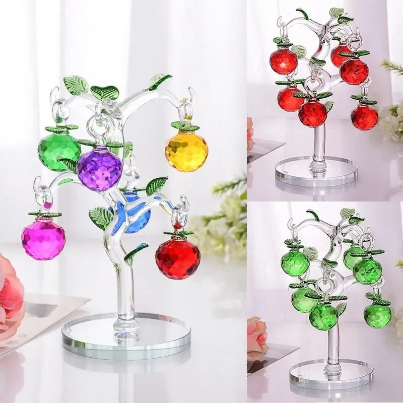 Crystal Christmas Tree Ornament With Apple Accents Glass Tree Figurines ...