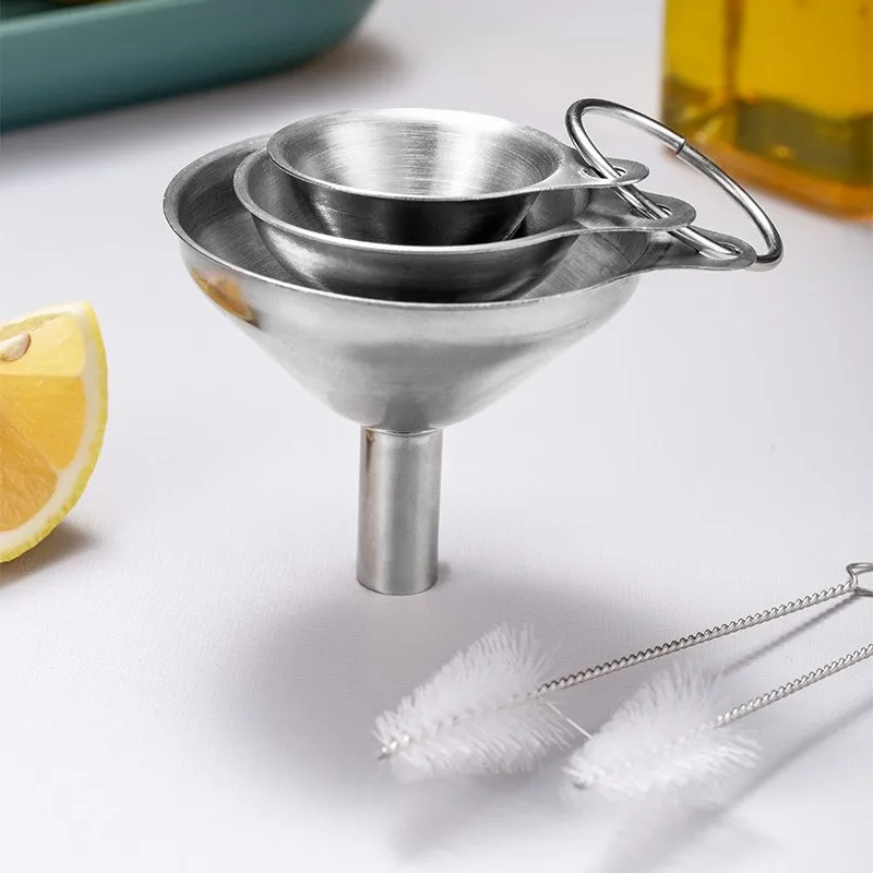 3-Piece Stainless Steel Funnel Set - Kitchen Oil Pouring, Wine ...