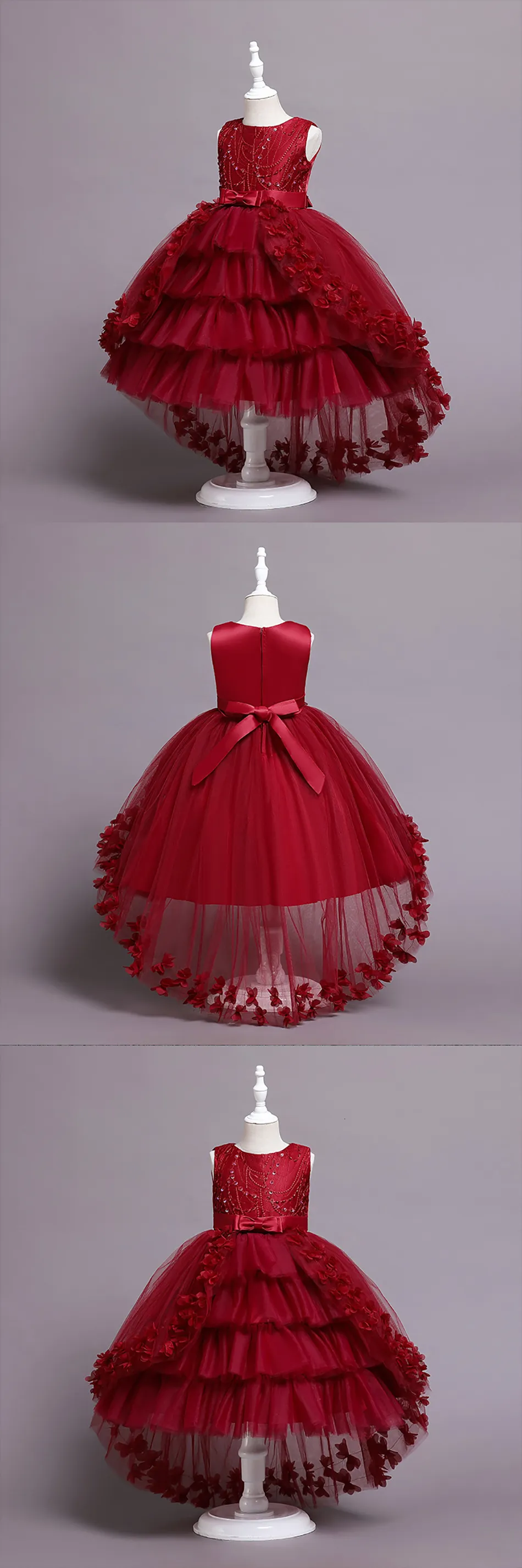 Elegant Pink Lace Princess Tailing First Communion Dress For Baby Girls ...