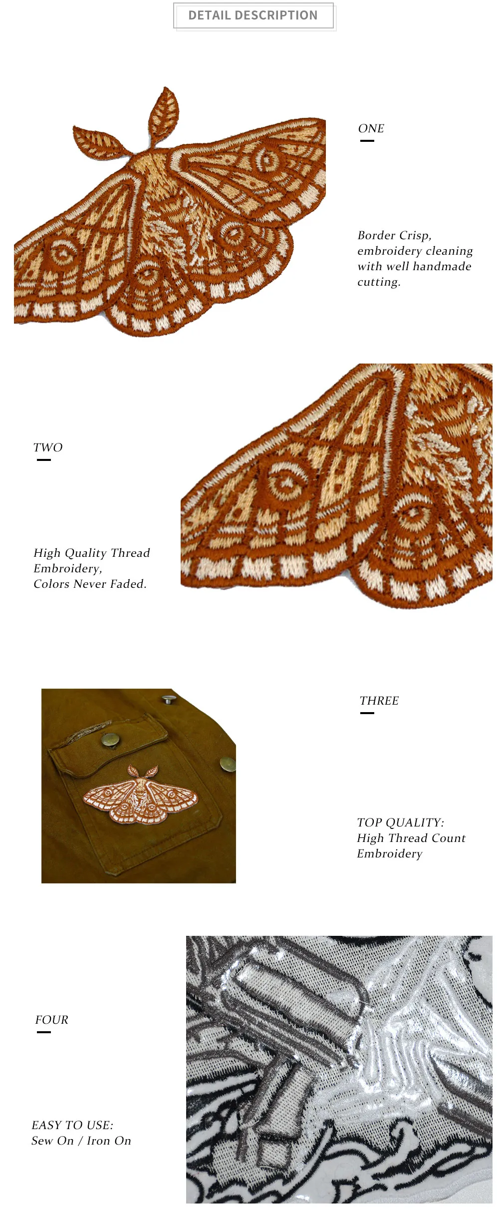 : Brown Moth Embroidered Iron On Applique Patches For Clothing ...