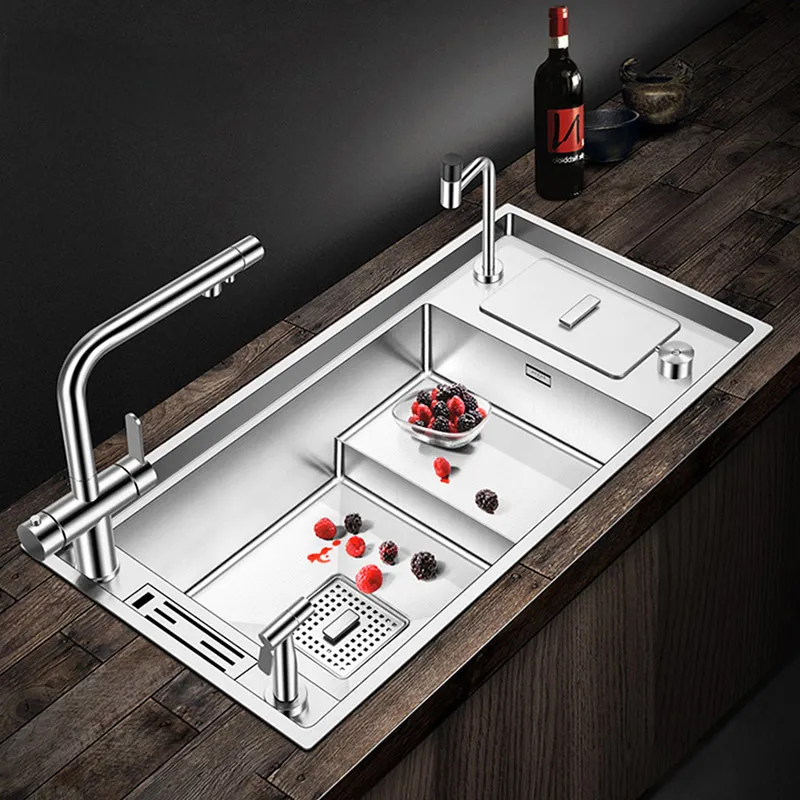 304 Stainless Steel Kitchen Stepped Sink 4mm Thickness 220mm Depth ...