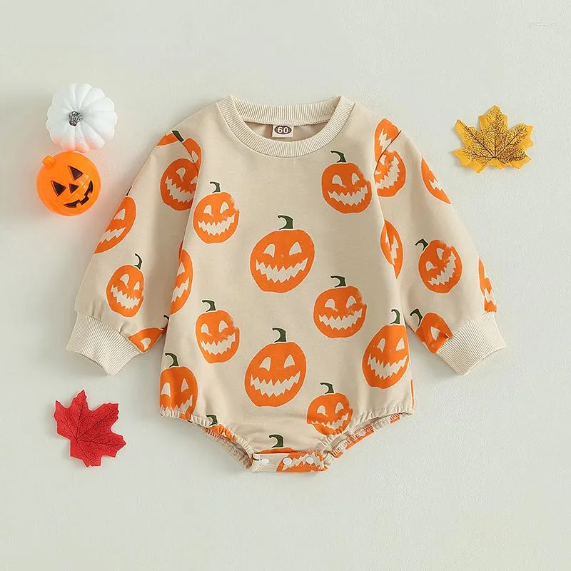 Baby Halloween Romper: Pumpkin Print Infant Jumpsuit Sweatshirt Bodysuit For Toddlers 0 24M From ...