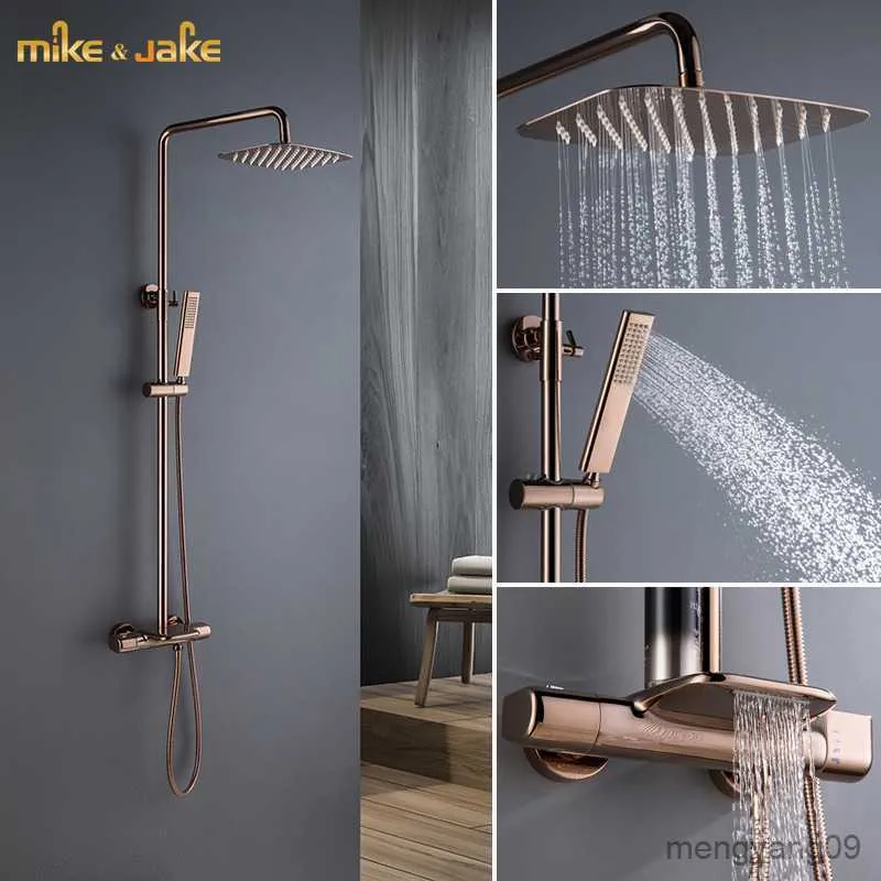 Luxury Thermostatic Shower System: Rose Red Wall Mount Mixer Set with ...