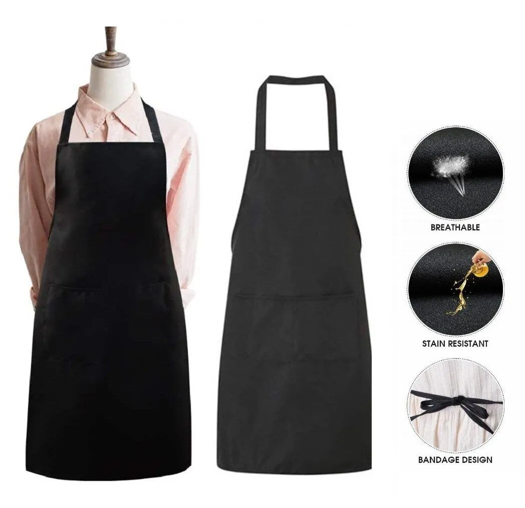 Premium Black Kitchen Apron - Solid Unisex Bib Apron with 2 Pockets ...