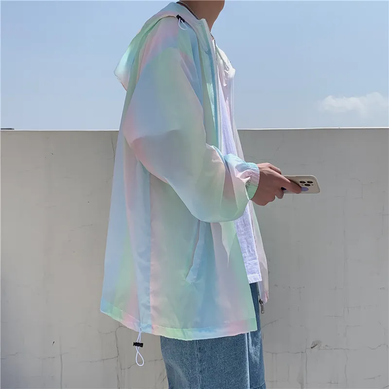 DHgate.com:Mens Summer Rainbow Color Bomber Jacket, Loose Casual Sun ...