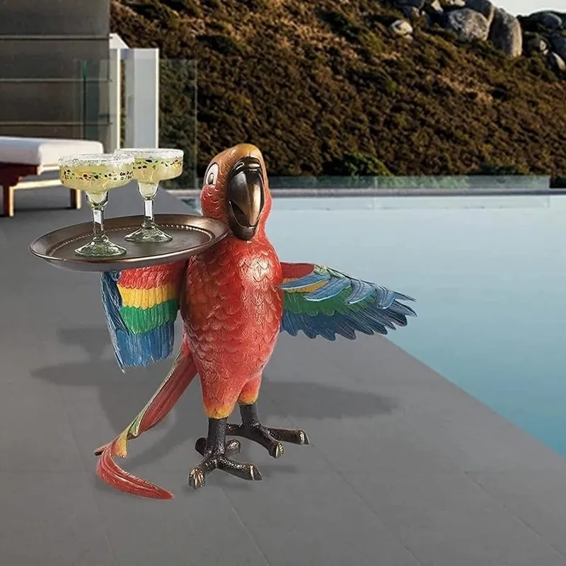 Drink Serving Tray Parrot Stand: Decorative Bird Figurine With Serving ...
