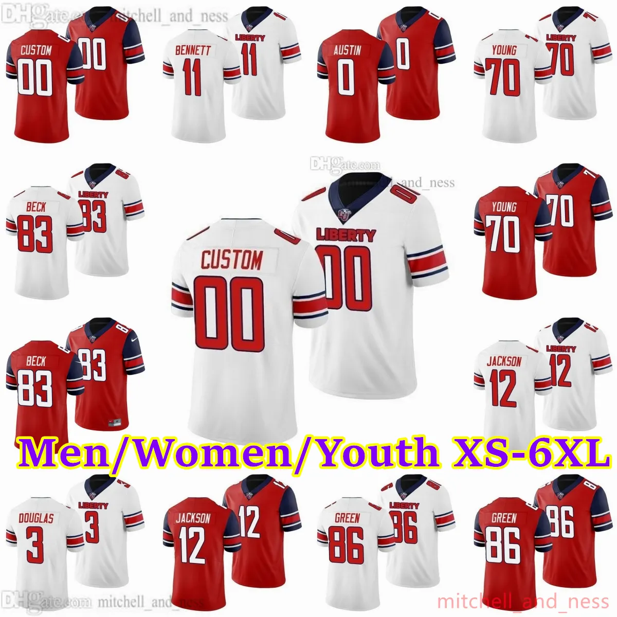 Custom Liberty Flames Football Jersey - 16 Charlie Brewer, 11 Johnathan ...