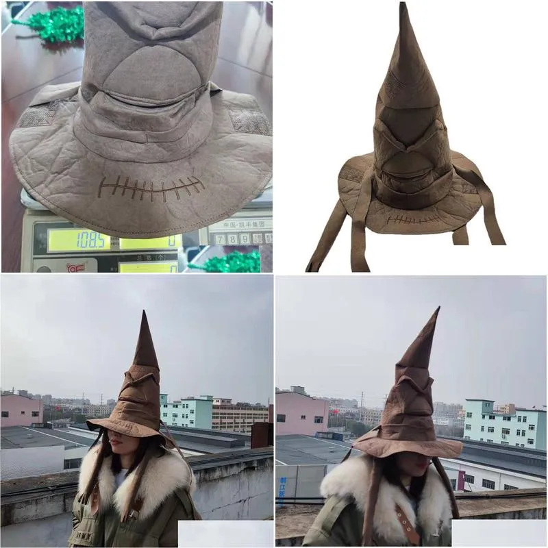 DHgate.com:Angled Witch Hat, Leather Wizard Hat for Halloween Costume ...