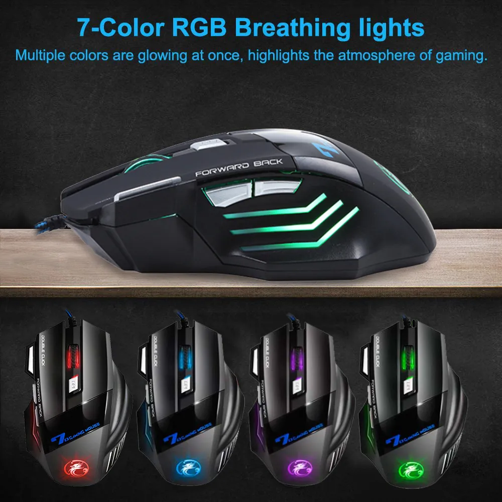 Gaming Computer Mouses Ergonomic Wired Gaming Mouse: RGB LED Backlit, 5500 DPI, 7 Buttons ...