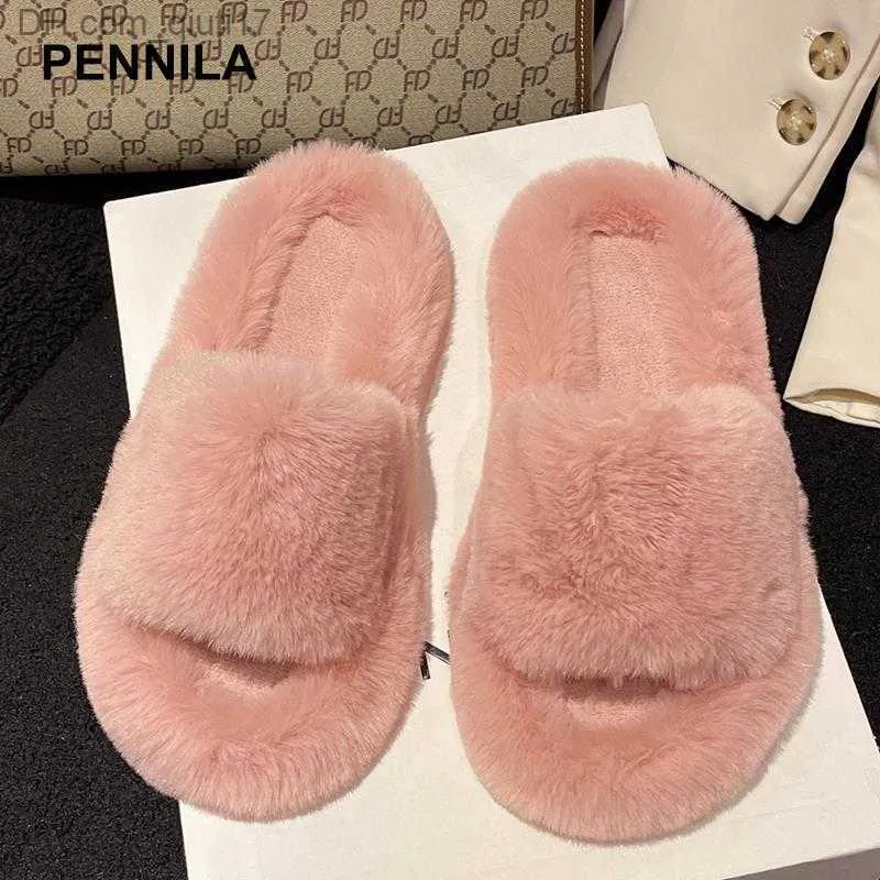 Slippers Indoor Smooth Block Women's Fur Slider Warm Winter Shoes Plush ...