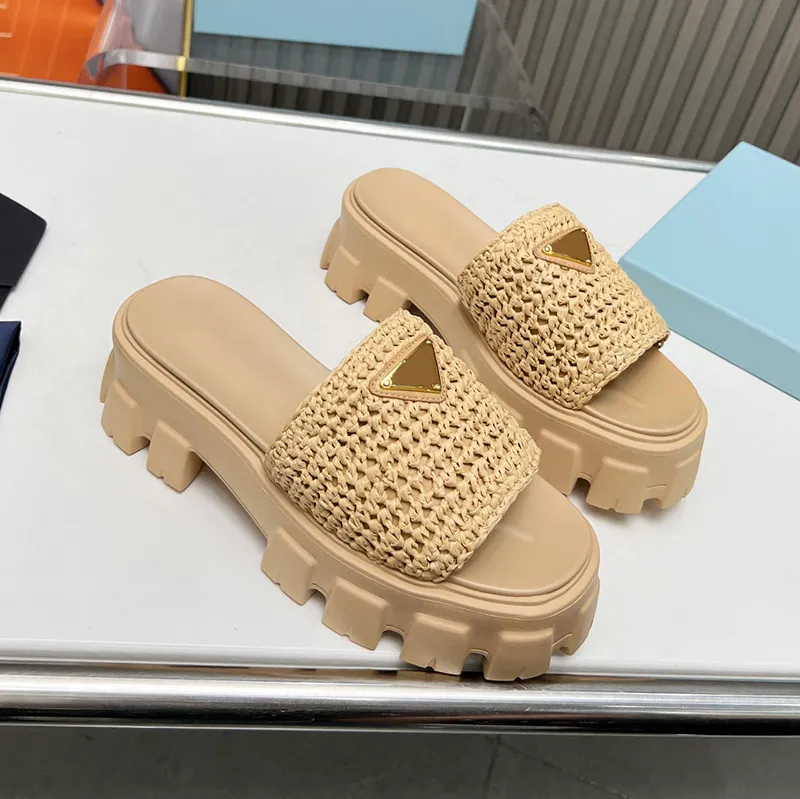 Womens Crochet Flatform Slides With Monolith Sole, Straw Platform, And ...