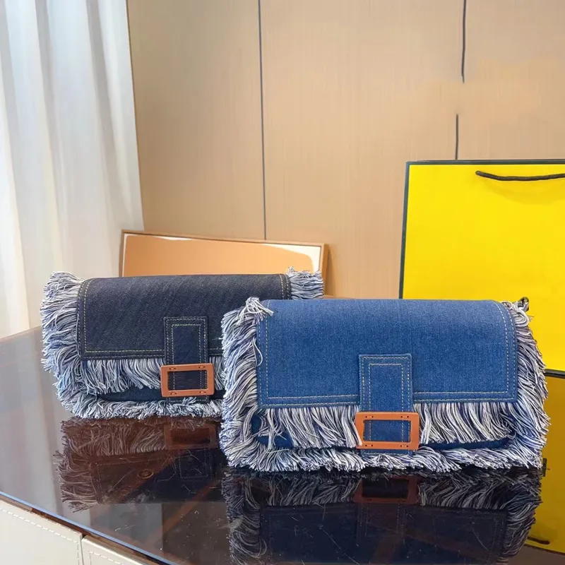 DHgate.com:Denim Blue Shoulder Baguette Bag | Fringed Trim DHgate.com:Denim Blue Shoulder Baguette Bag | Fringed Trim