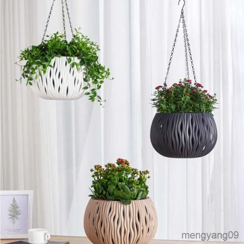 Rotan Hanging Plant Pots Keranjang Plastik Rotan Imitasi Bunga Gantung ...
