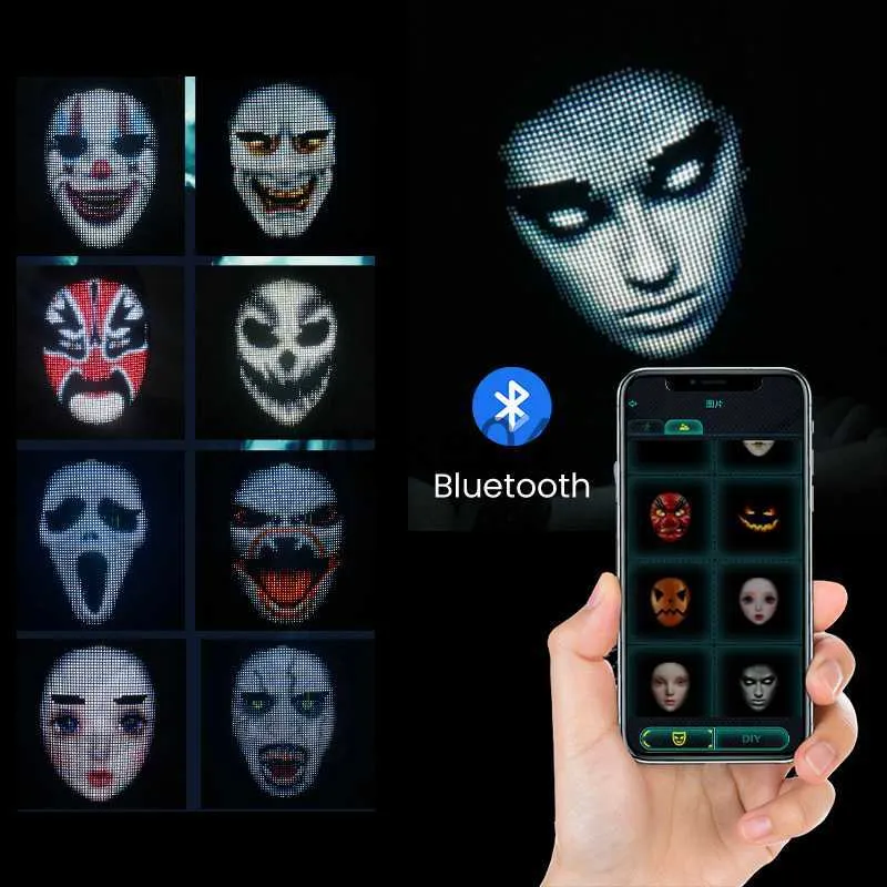 LED Bluetooth RGB Light Up Halloween Hophen Scary Halloween Mask With ...