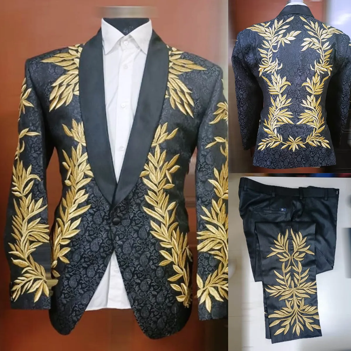 Trajes De Boda De Lujo Para Hombre, Chal, Solapa, Esmoquin Bordado, 2 ...