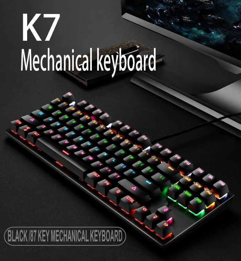 K7 Mechanical Wired Gaming Mechanical Gaming Keyboard With 87 ABS ...