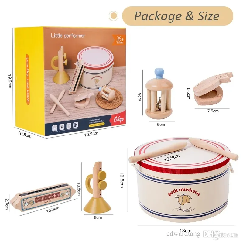 DHgate.com:Wooden 5pcs Musical Instruments Set Percussion Drum ...