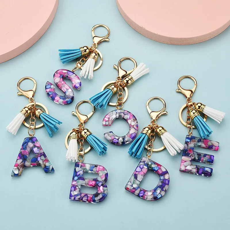 Letter Keychains A Z Initial Resin Pendant Keychain With Tassel & Glass ...