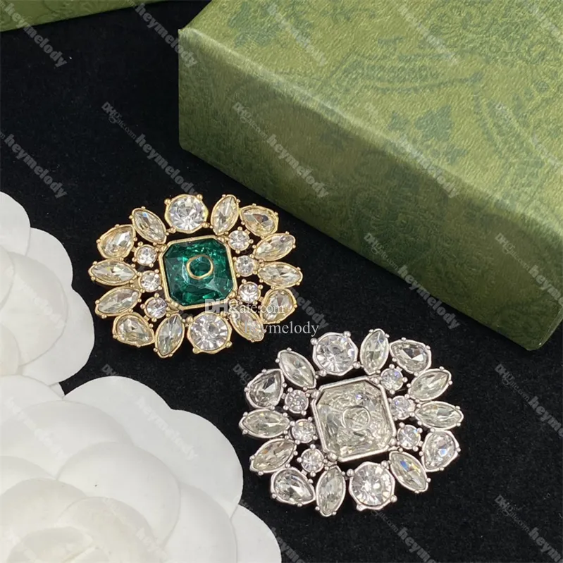 Brooch Pins Women's Gold Crystal Interlocking Letter Pins With Diamond ...