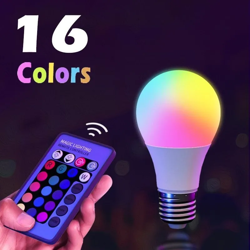 RGB LED Light Bulb - Dimmable E27 Base, 220V, Remote Control ...