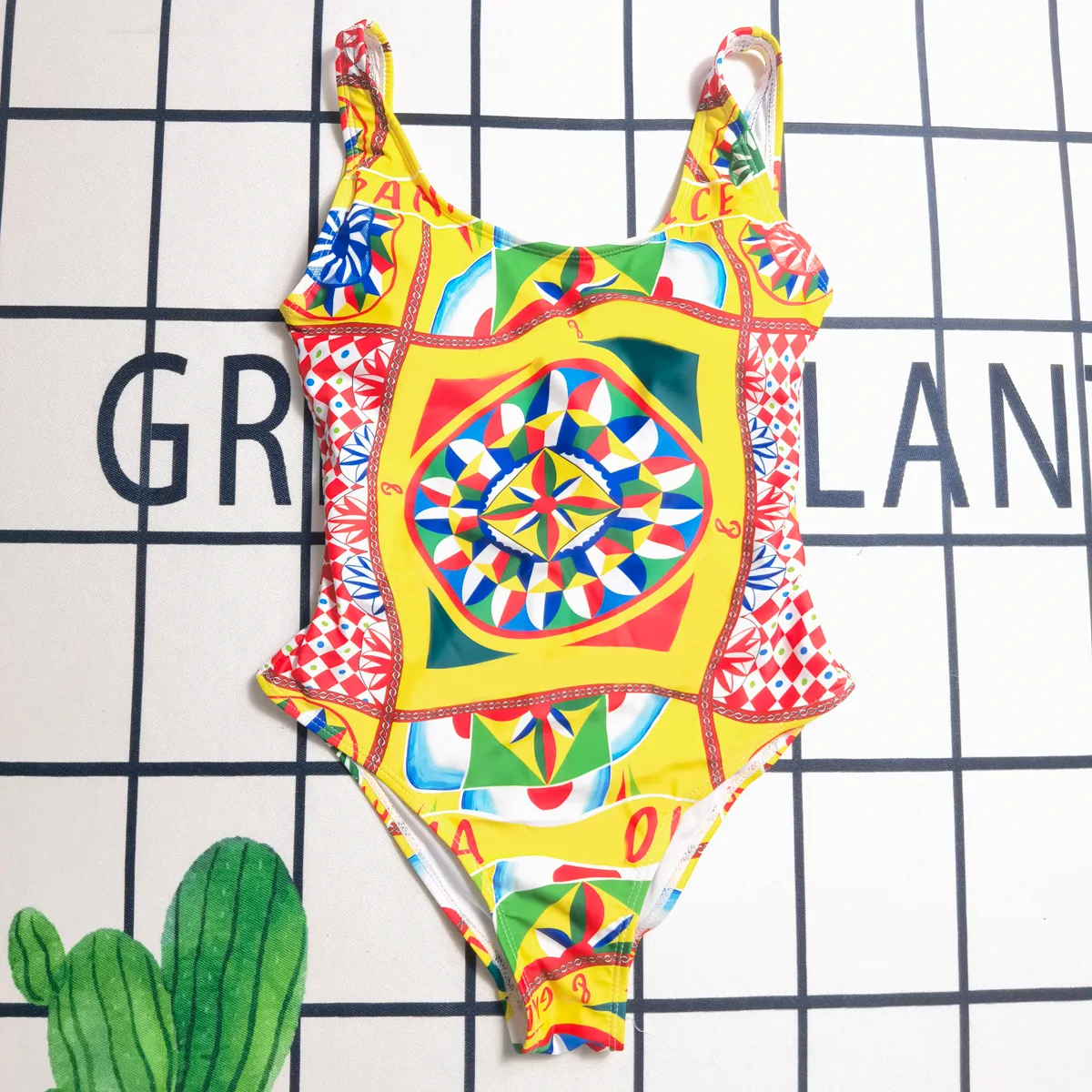 Swim Wear Fashion Brand Yellow Color Flora Print Swimsuit For Women ...