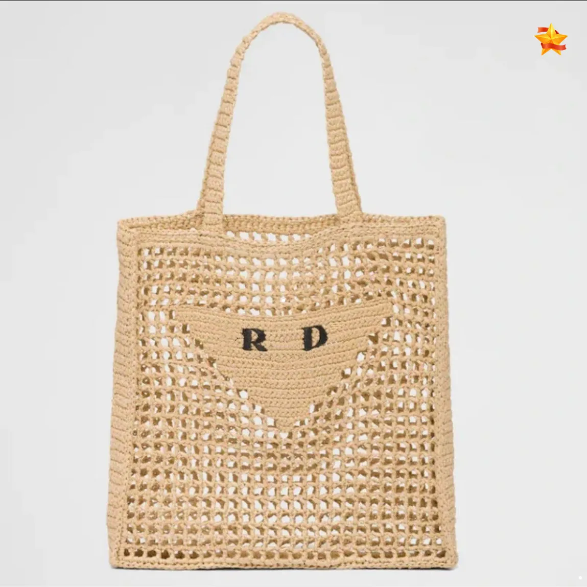 Embroidered Raffia Tote Bag With Straw Shoulder Strap Designer Crochet ...