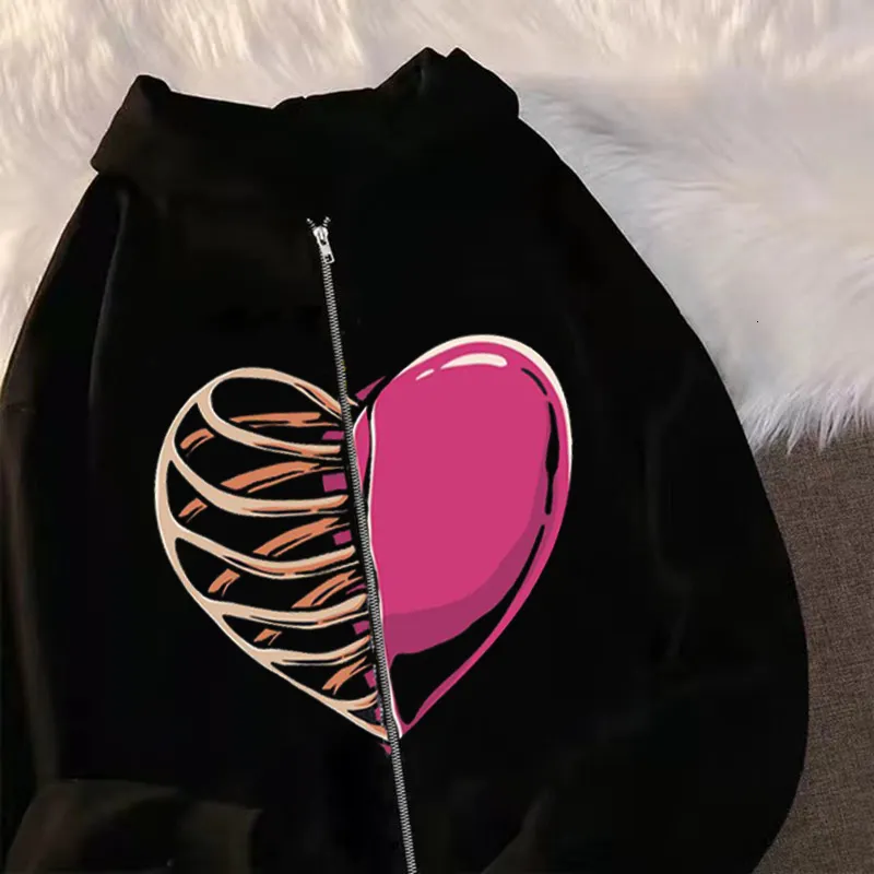 Women's Fashion Skeleton Hoodies Gothic Black Zip Up Oversized ...