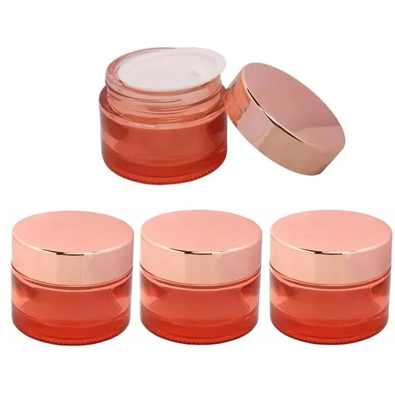 DHgate.com:Pink Glass Cosmetic Jars with Rose Gold Lids - Refillable ...