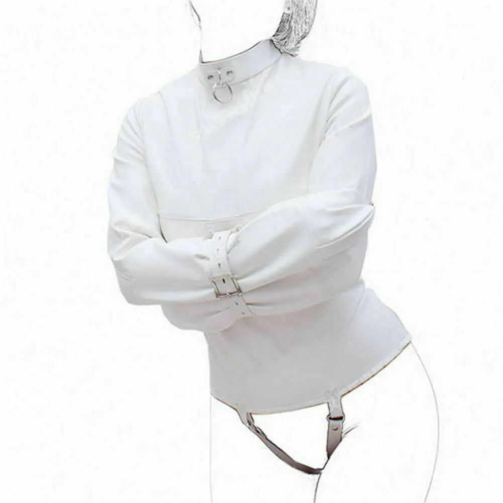 Women27s Faux Leather White Asylum Straight Jacket Costume S/M L/XL ...