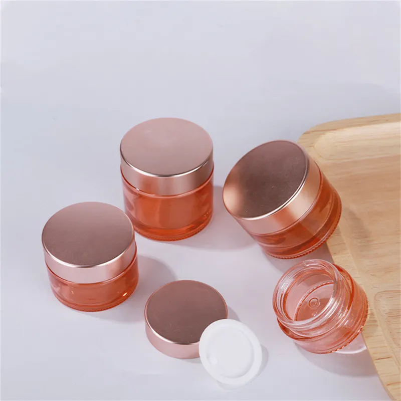 Rose Gold Glass Cream Jars - Refillable Cosmetic Containers with Lids ...