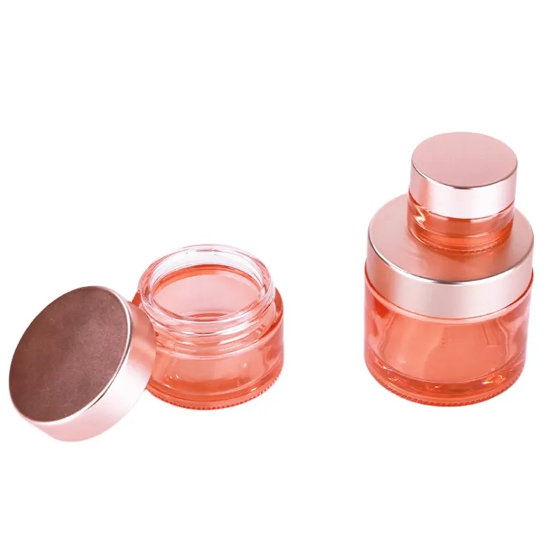 Cosmetic Jar Refillable Pink Glass Jars with Rose Gold Lid for Cream ...