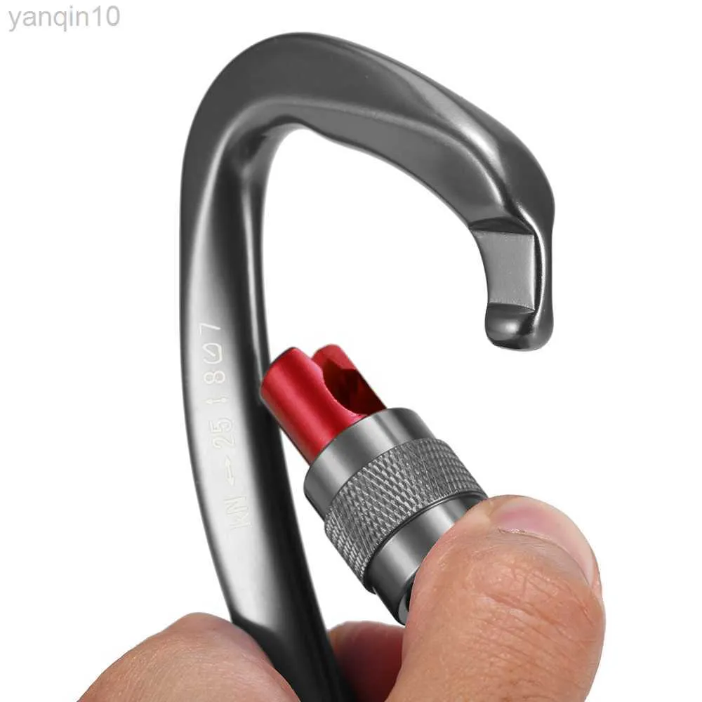 D-Shape Carabiner 25kN Screw Locking Gate Heavy Duty Climbing Carabiner ...