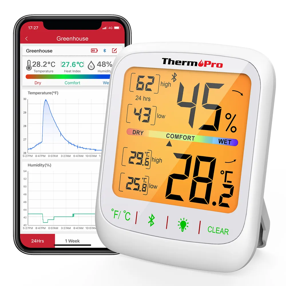 Digital Temperature and Humidity Meter with App Connectivity - Wireless ...