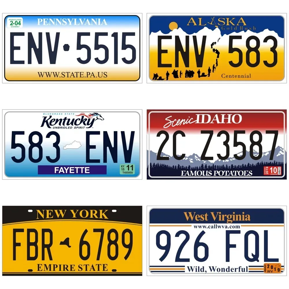 Vintage Style Metal License Plate Wall Decor - USA States Art, Garage ...