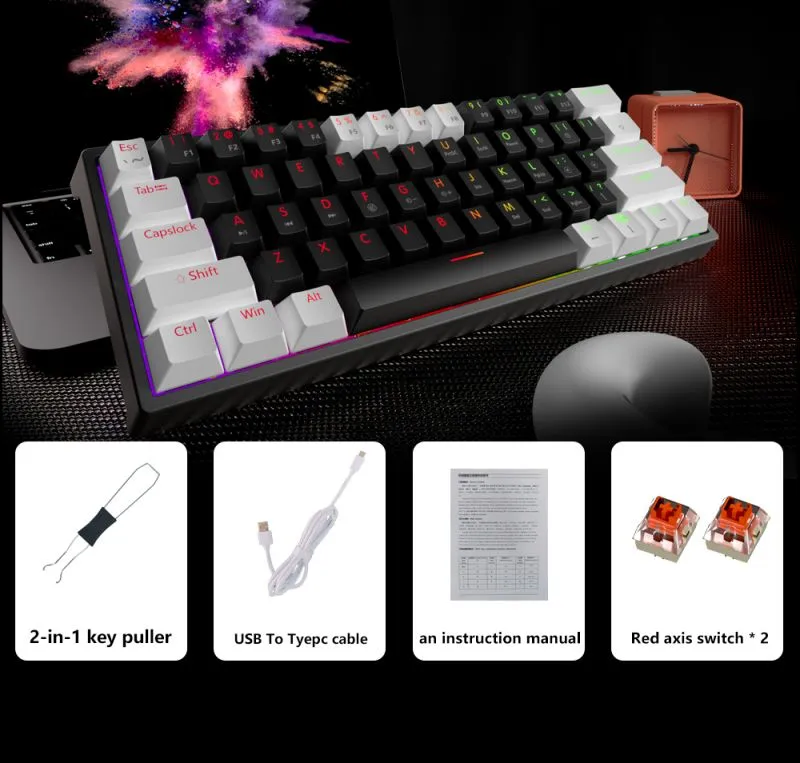 RK61 Gaming Keyboard: 61 Key Red Switch Mechanical Keyboard With RGB ...