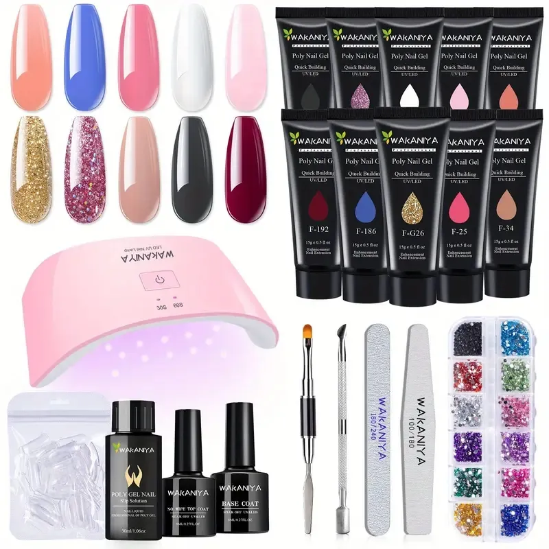 Complete Poly Gel Nail Extension Kit with UV Lamp: Professional ...
