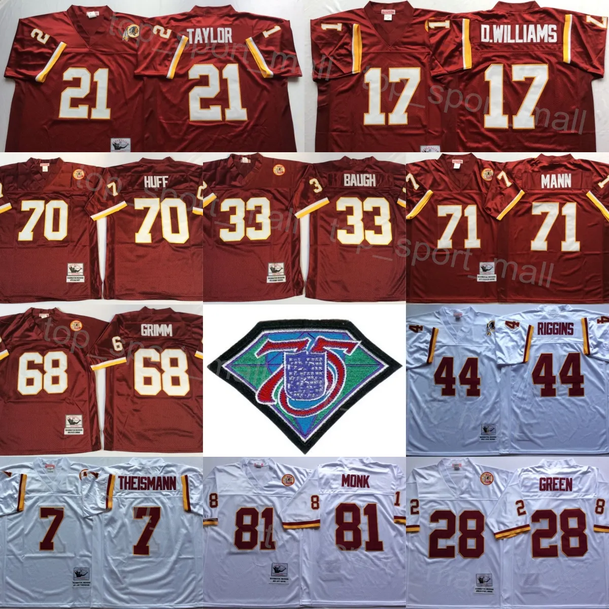 Retro Foobtall 9 Sonny Jurgensen Jersey Vintage 68 Russ Grimm 70 Sam ...