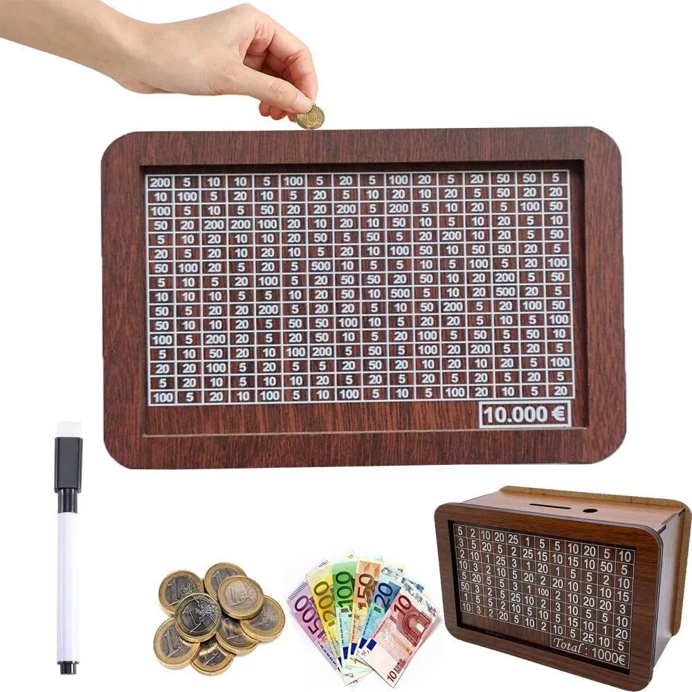 Wooden Piggy Bank - Reusable Money Box with Goal Tracker, Helps Build ...