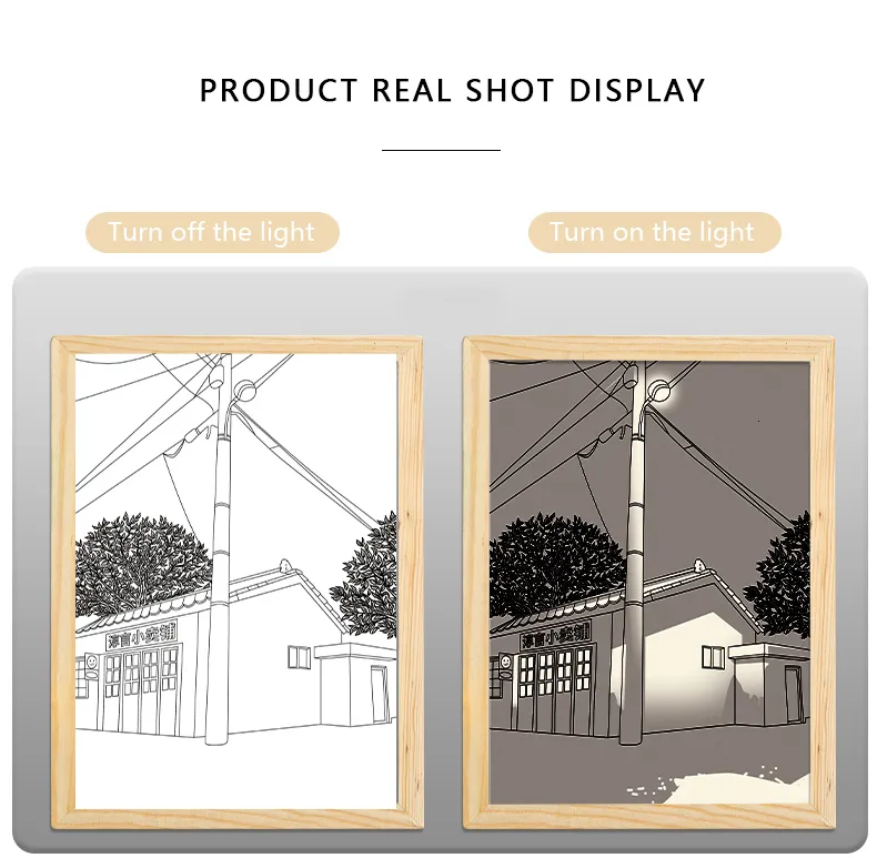 USB Lamps, Decorative LED Wall Art Wooden Frame Plug In Night Light ...