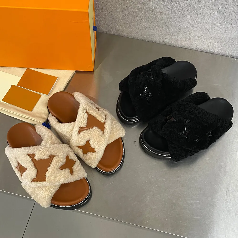 Women's Winter Flat Mule Slippers, Black Shearling Anatomic Insole ...