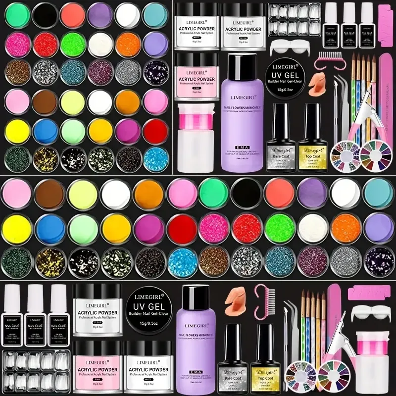 DHgate.com:62-Piece Acrylic Nail Kit: Glitter Powder, Liquid Set ...