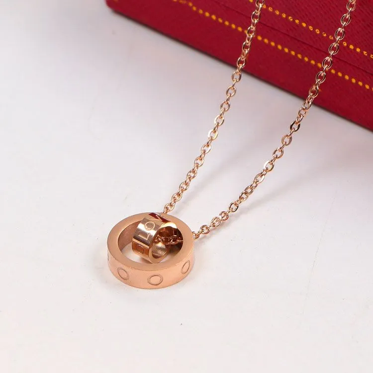 18K Gold Double Loop Heart Pendant Necklace For Women, 316L Stainless ...