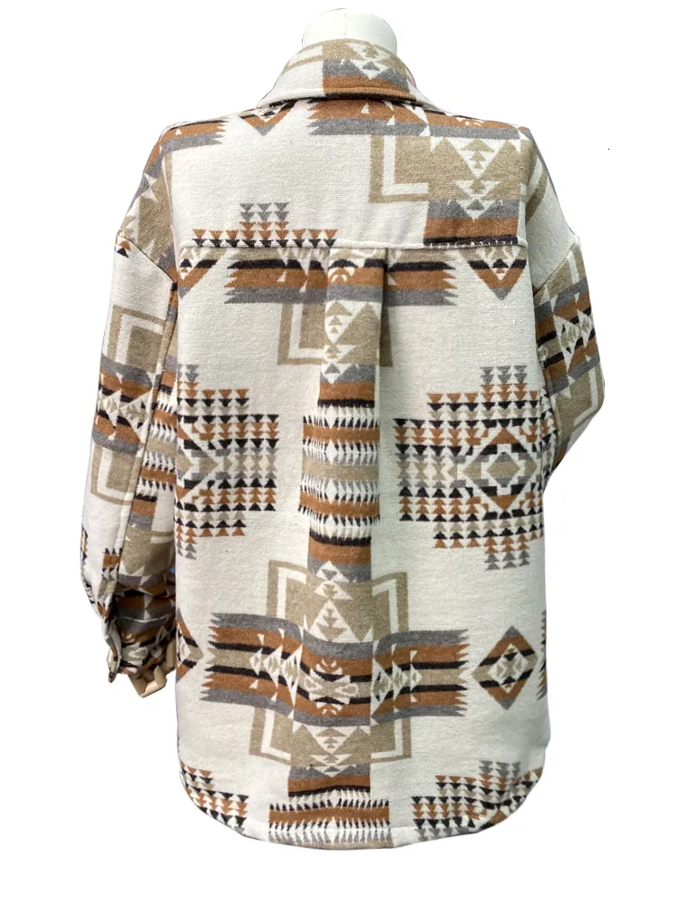 Womens Jackets Vintage Aztec Printed Wool Coat Long Sleeved Button ...