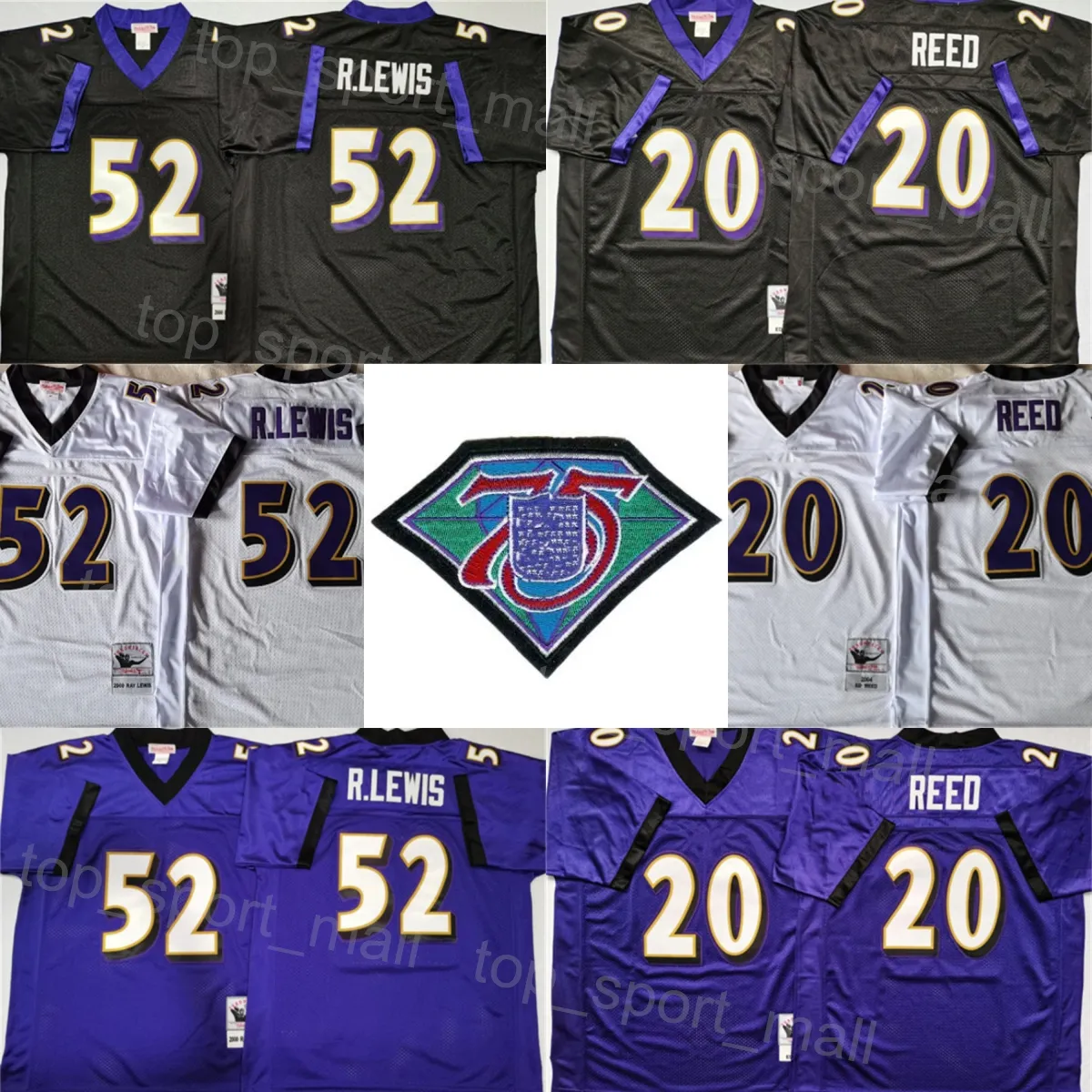 2004 2006 Retro Football 20 Ed Reed Jersey 52 Ray Lewis Black Purple ...