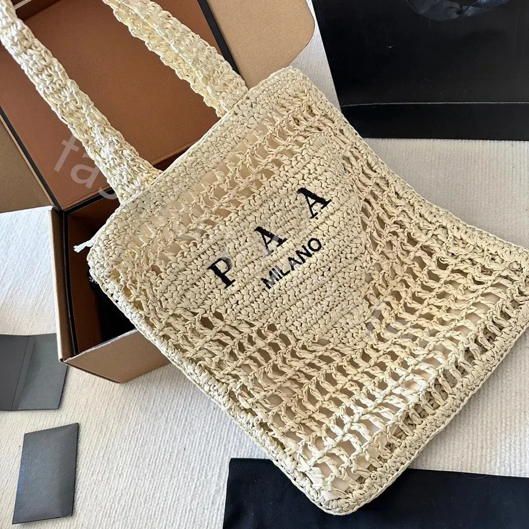 Raffia Straw Tote Bags For Women Designer Hollow Letters Paper Woven ...