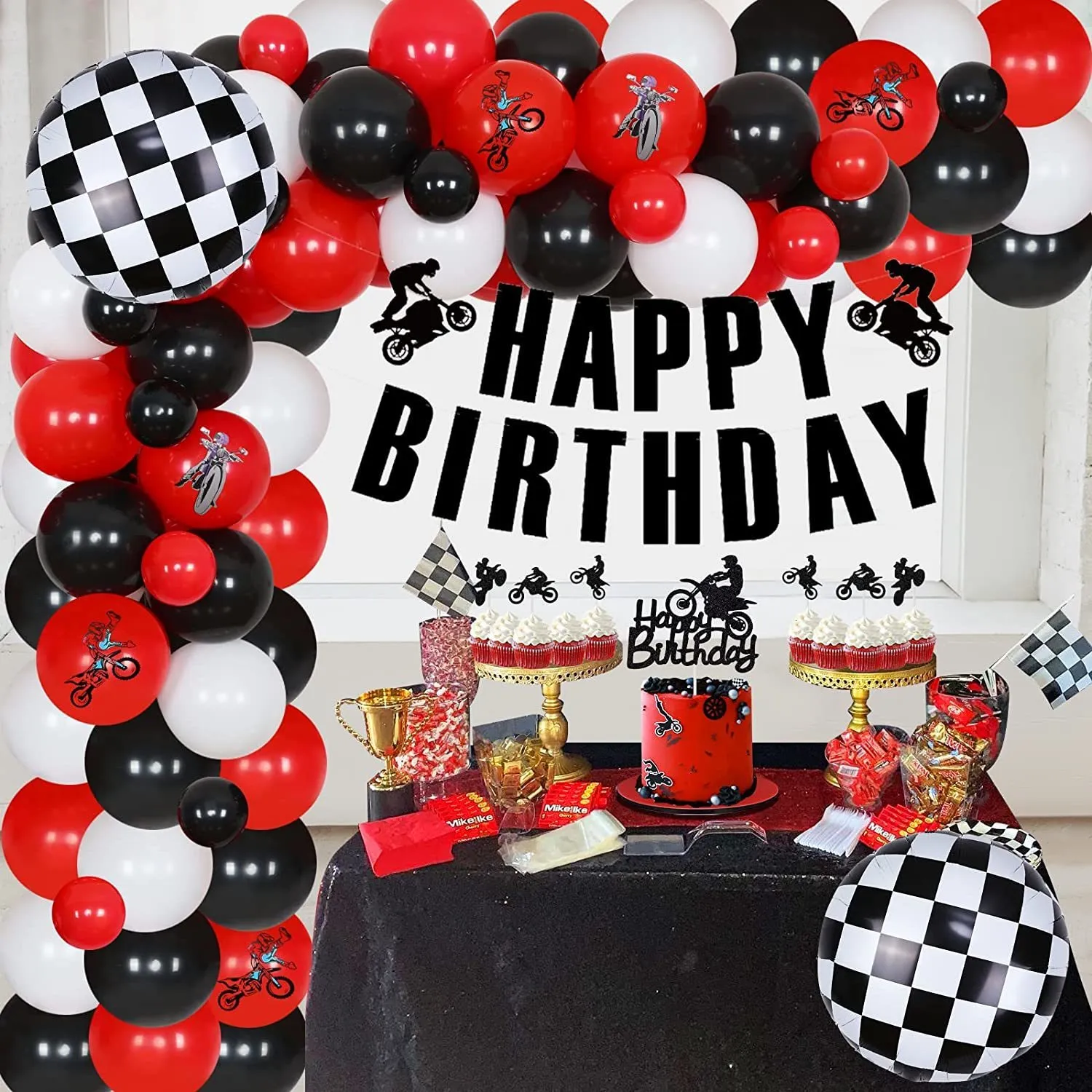 Biker Theme Decorations Motorcycle Birthday Decorations Set, Motocross