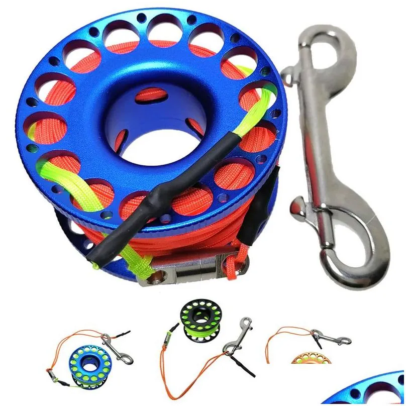 DHgate.com:15M 20M 30M Aluminum Alloy Spool Finger Reel with Stainless Steel Hook for Scuba ...