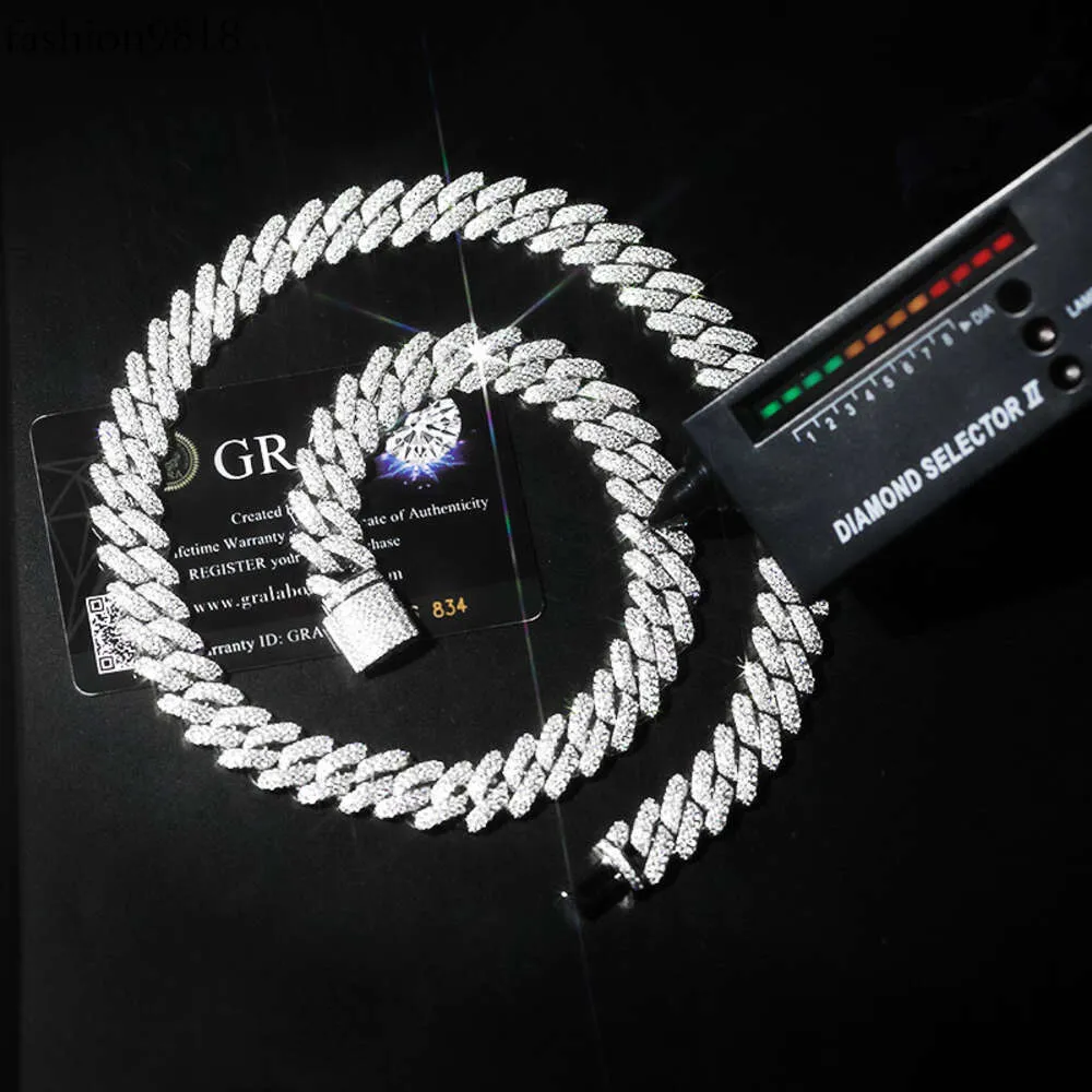 Moissanite Diamond Sterling Silver Prong Cuban Link Chain Necklace ...