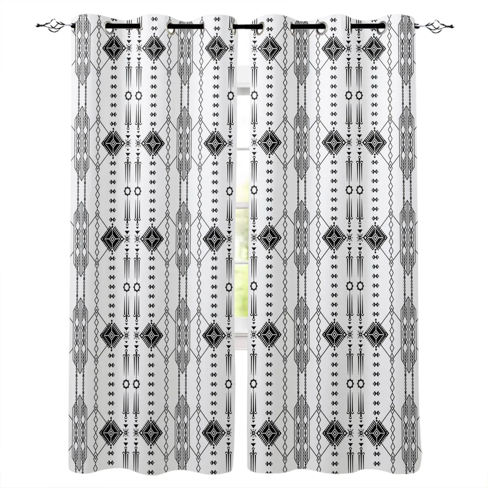 Color Block Sheer Curtains For Windows Indian Style Living Room Bedroom ...